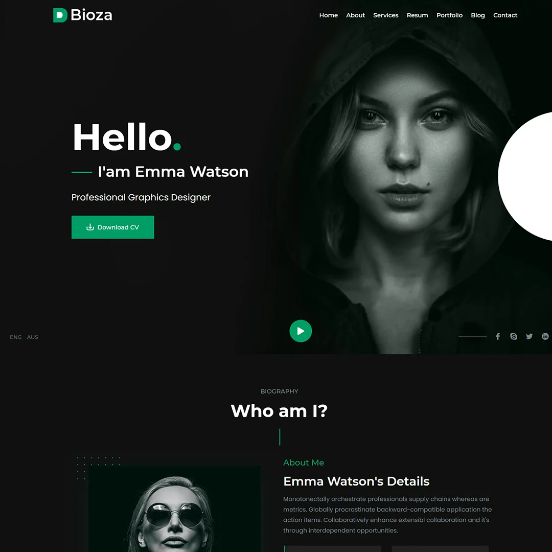 Portfolio da Jane Alom: Template WordPress Bioza para Agências e ...